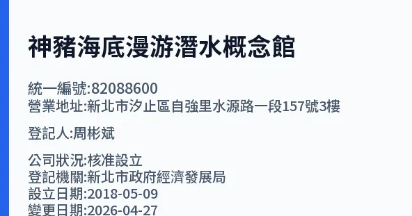 神豬海底漫游潛水概念館的照片-統編 82088600(新北市) 公司登記資料與營業項目詳細圖表