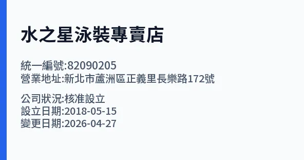 水之星泳裝專賣店的照片-統編 82090205(新北市) 公司登記資料與營業項目詳細圖表