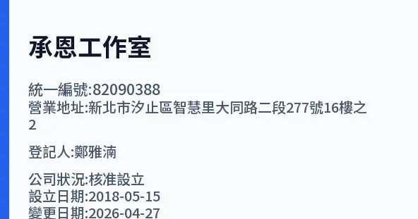 承恩工作室的照片-統編 82090388(新北市) 公司登記資料與營業項目詳細圖表