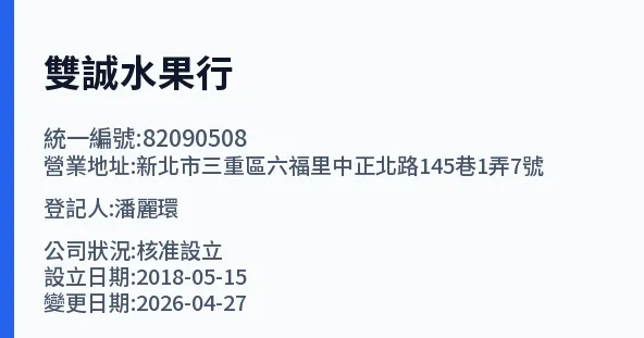 雙誠水果行的照片-統編 82090508(新北市) 公司登記資料與營業項目詳細圖表