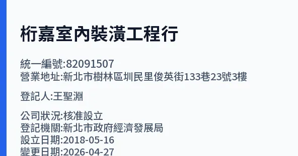 桁嘉室內裝潢工程行的照片-統編 82091507(新北市) 公司登記資料與營業項目詳細圖表
