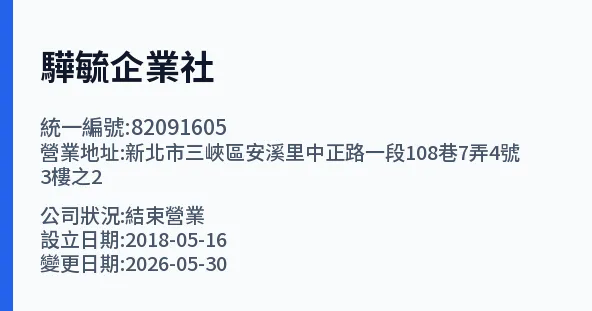 驊毓企業社的照片-統編 82091605(新北市) 公司登記資料與營業項目詳細圖表