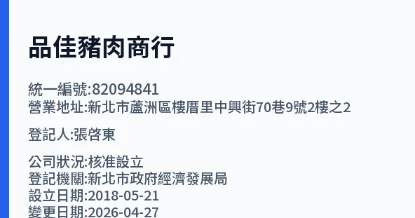 品佳豬肉商行的照片-統編 82094841(新北市) 公司登記資料與營業項目詳細圖表