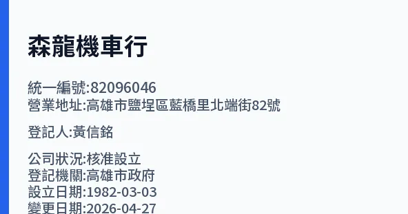 森龍機車行的照片-統編 82096046(高雄市) 公司登記資料與營業項目詳細圖表