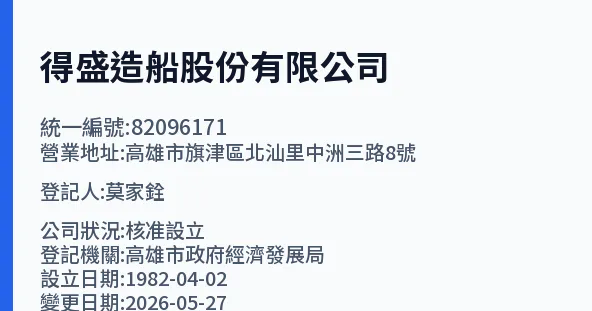 得盛造船股份有限公司的照片-統編 82096171(高雄市) 公司登記資料與營業項目詳細圖表