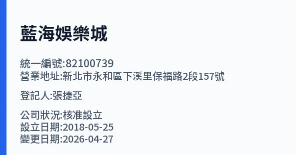 藍海娛樂城的照片-統編 82100739(新北市) 公司登記資料與營業項目詳細圖表