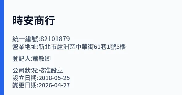 時安商行的照片-統編 82101879(新北市) 公司登記資料與營業項目詳細圖表