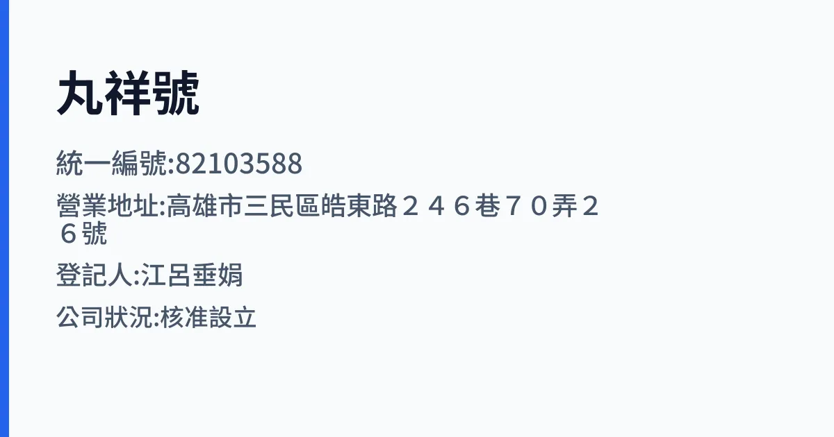 丸祥號 - 統編 82103588(高雄市) 公司登記資料與營業項目詳細圖表