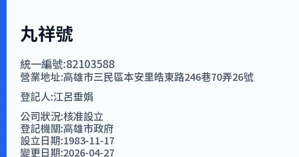 丸祥號的照片-統編 82103588(高雄市) 公司登記資料與營業項目詳細圖表
