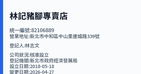 林記豬腳專賣店的照片-統編 82106889(新北市) 公司登記資料與營業項目詳細圖表