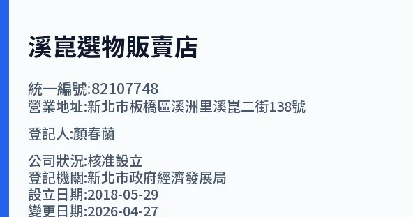 溪崑選物販賣店的照片-統編 82107748(新北市) 公司登記資料與營業項目詳細圖表