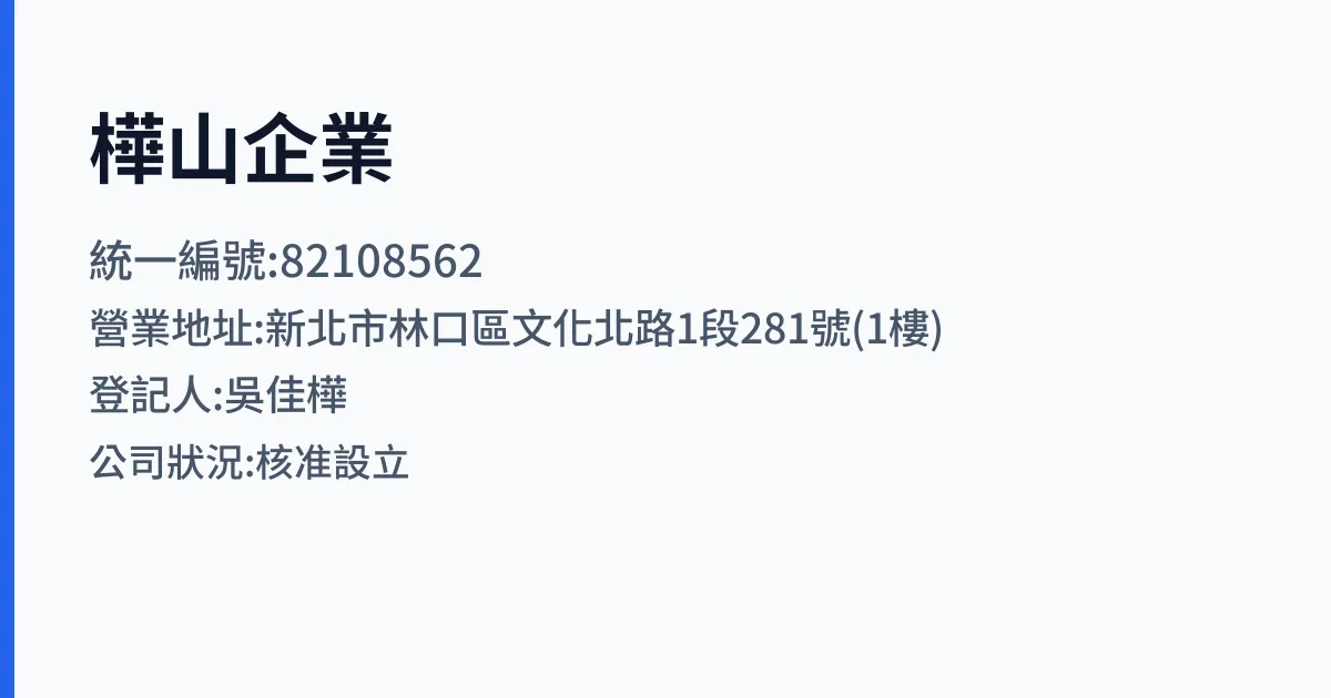 樺山企業 - 統編 82108562(新北市) 公司登記資料與營業項目詳細圖表