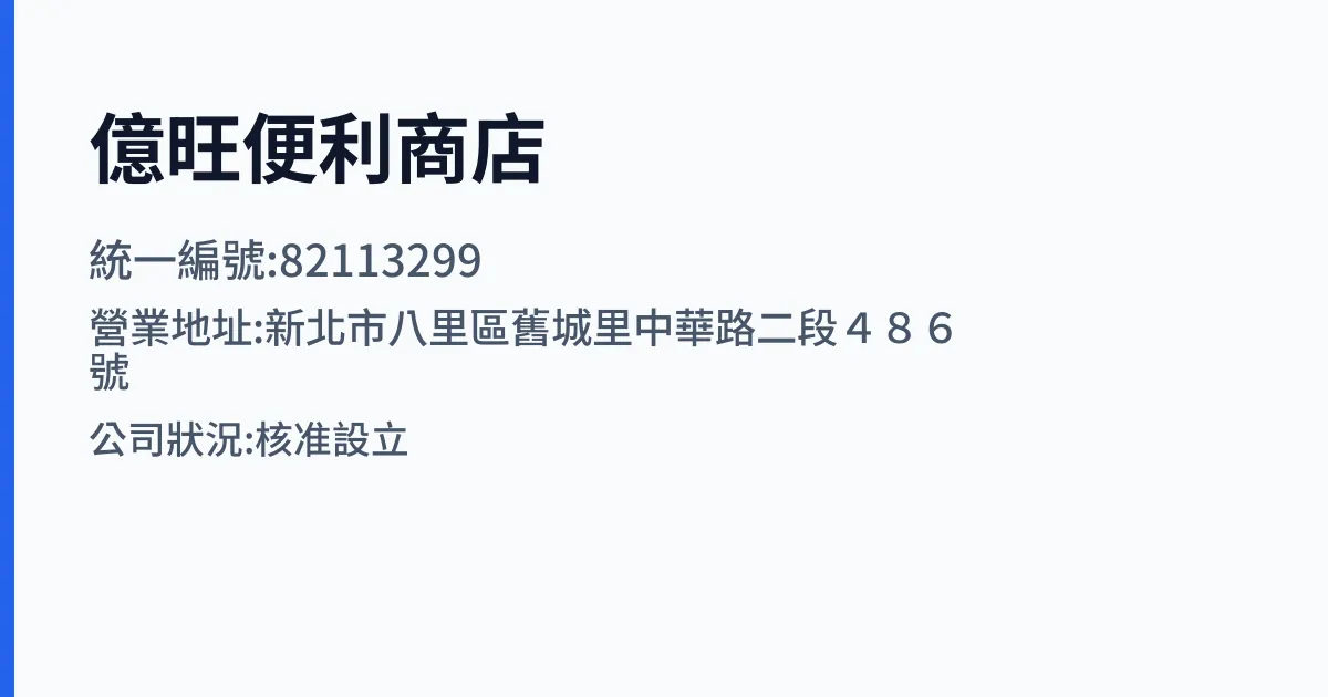 億旺便利商店 - 統編 82113299(新北市) 公司登記資料與營業項目詳細圖表
