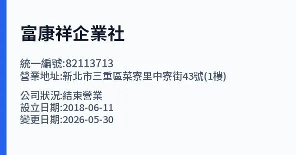 富康祥企業社的照片-統編 82113713(新北市) 公司登記資料與營業項目詳細圖表