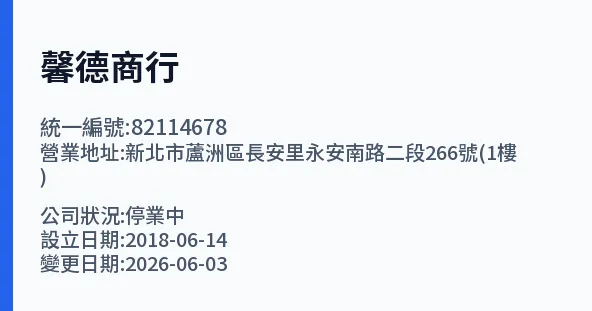 馨德商行的照片-統編 82114678(新北市) 公司登記資料與營業項目詳細圖表