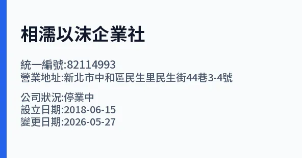 相濡以沫企業社的照片-統編 82114993(新北市) 公司登記資料與營業項目詳細圖表