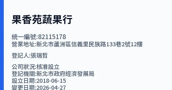 果香苑蔬果行的照片-統編 82115178(新北市) 公司登記資料與營業項目詳細圖表