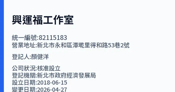興運福工作室的照片-統編 82115183(新北市) 公司登記資料與營業項目詳細圖表