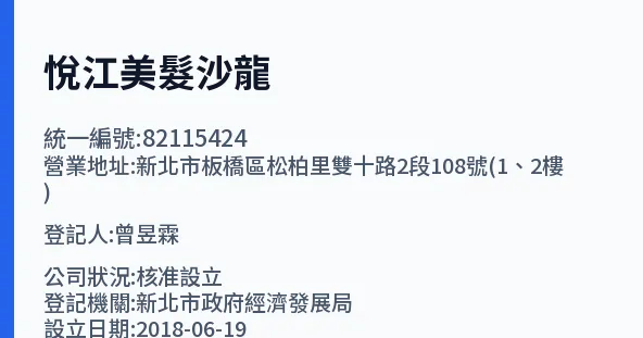 悅江美髮沙龍的照片-統編 82115424(新北市) 公司登記資料與營業項目詳細圖表