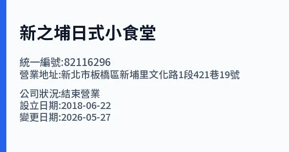 新之埔日式小食堂的照片-統編 82116296(新北市) 公司登記資料與營業項目詳細圖表