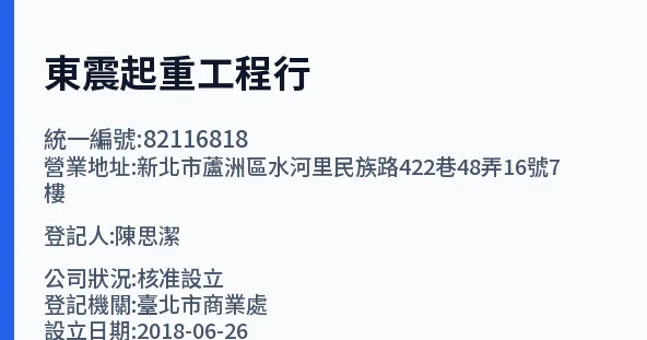 東震起重工程行的照片-統編 82116818(新北市) 公司登記資料與營業項目詳細圖表
