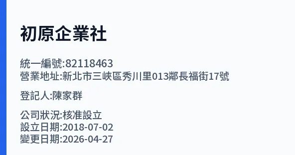 初原企業社的照片-統編 82118463(新北市) 公司登記資料與營業項目詳細圖表