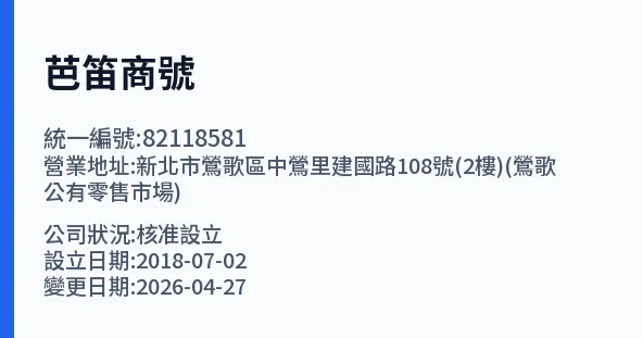 芭笛商號的照片-統編 82118581(新北市) 公司登記資料與營業項目詳細圖表