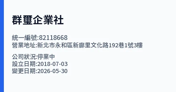 群璽企業社的照片-統編 82118668(新北市) 公司登記資料與營業項目詳細圖表