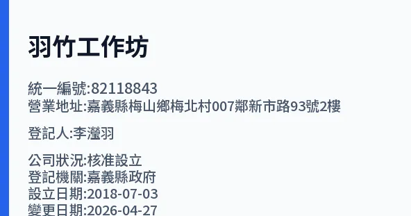 羽竹工作坊的照片-統編 82118843(嘉義縣) 公司登記資料與營業項目詳細圖表