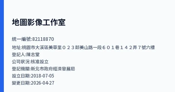 地圖影像工作室的照片-統編 82118870(桃園市) 公司登記資料與營業項目詳細圖表