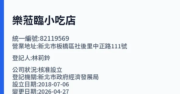 樂蒞臨小吃店的照片-統編 82119569(新北市) 公司登記資料與營業項目詳細圖表