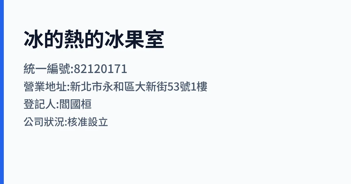 冰的熱的冰果室 - 統編 82120171(新北市) 公司登記資料與營業項目詳細圖表
