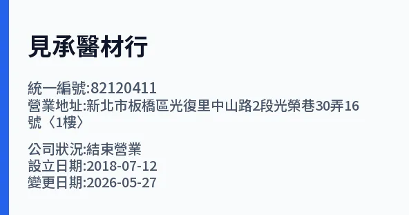 見承醫材行的照片-統編 82120411(新北市) 公司登記資料與營業項目詳細圖表