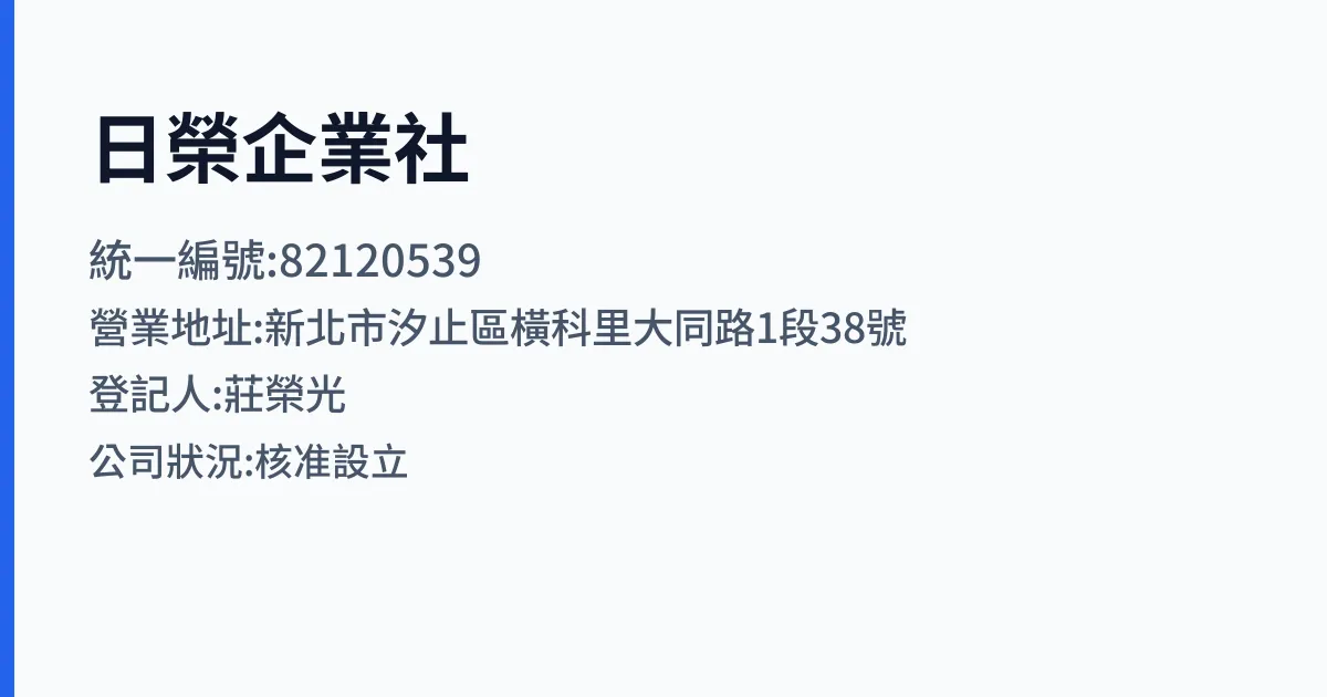 日榮企業社 - 統編 82120539(新北市) 公司登記資料與營業項目詳細圖表