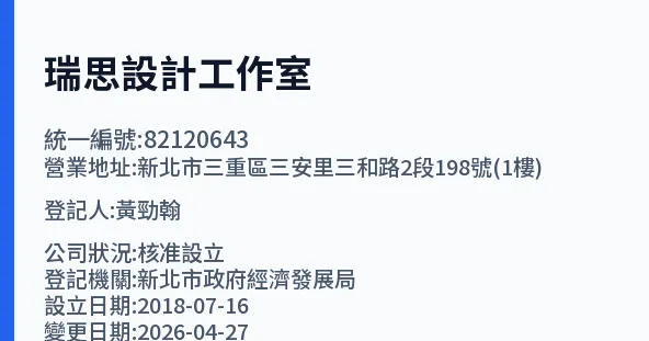 瑞思設計工作室的照片-統編 82120643(新北市) 公司登記資料與營業項目詳細圖表