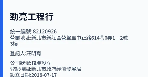 勁亮工程行的照片-統編 82120926(新北市) 公司登記資料與營業項目詳細圖表