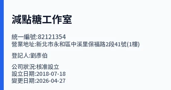 減點糖工作室的照片-統編 82121354(新北市) 公司登記資料與營業項目詳細圖表