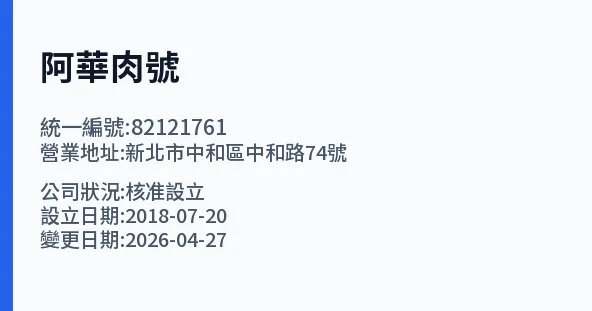 阿華肉號的照片-統編 82121761(新北市) 公司登記資料與營業項目詳細圖表