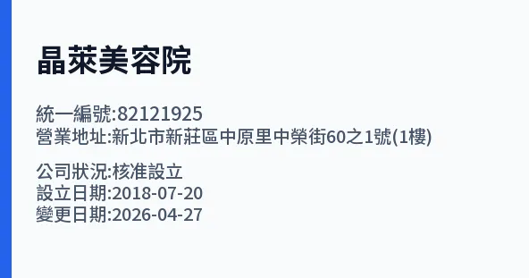 晶萊美容院的照片-統編 82121925(新北市) 公司登記資料與營業項目詳細圖表