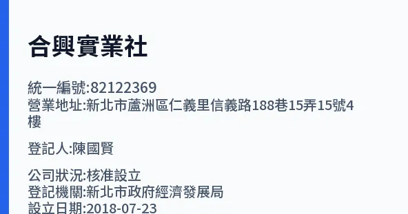 合興實業社的照片-統編 82122369(新北市) 公司登記資料與營業項目詳細圖表
