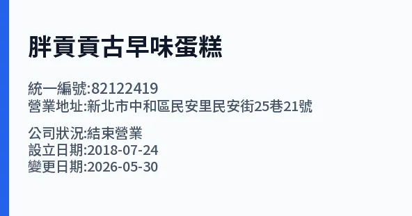 胖貢貢古早味蛋糕的照片-統編 82122419(新北市) 公司登記資料與營業項目詳細圖表
