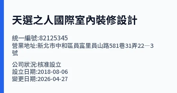 天選之人國際室內裝修設計的照片-統編 82125345(新北市) 公司登記資料與營業項目詳細圖表