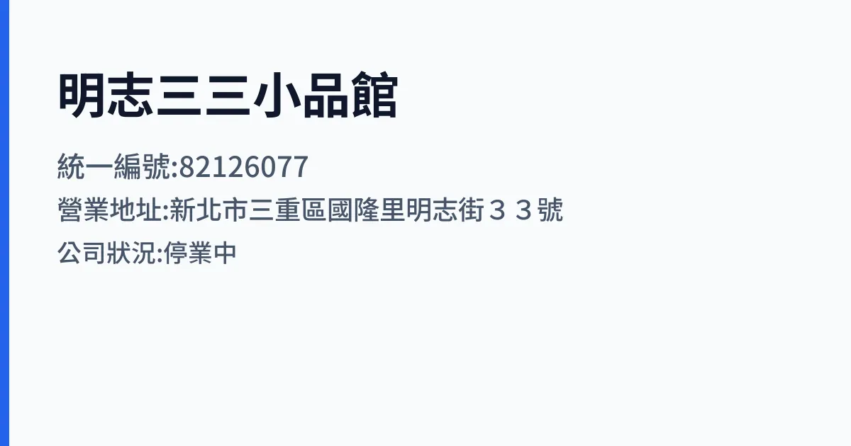明志三三小品館 - 統編 82126077(新北市) 公司登記資料與營業項目詳細圖表
