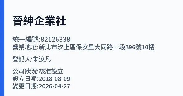 晉紳企業社的照片-統編 82126338(新北市) 公司登記資料與營業項目詳細圖表