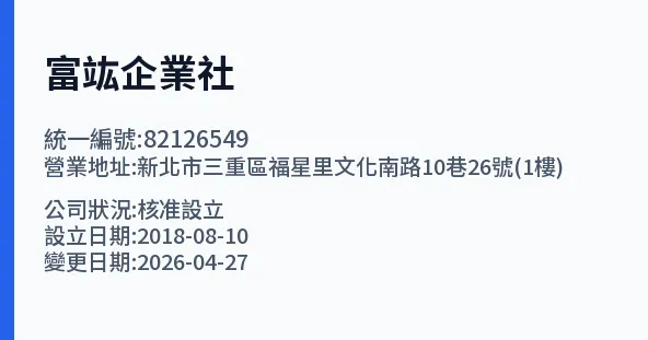 富竑企業社的照片-統編 82126549(新北市) 公司登記資料與營業項目詳細圖表