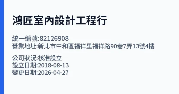 鴻匠室內設計工程行的照片-統編 82126908(新北市) 公司登記資料與營業項目詳細圖表