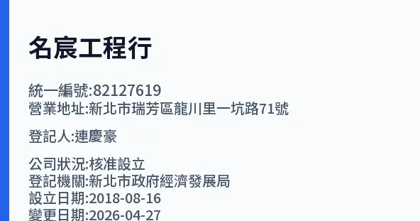 名宸工程行的照片-統編 82127619(新北市) 公司登記資料與營業項目詳細圖表