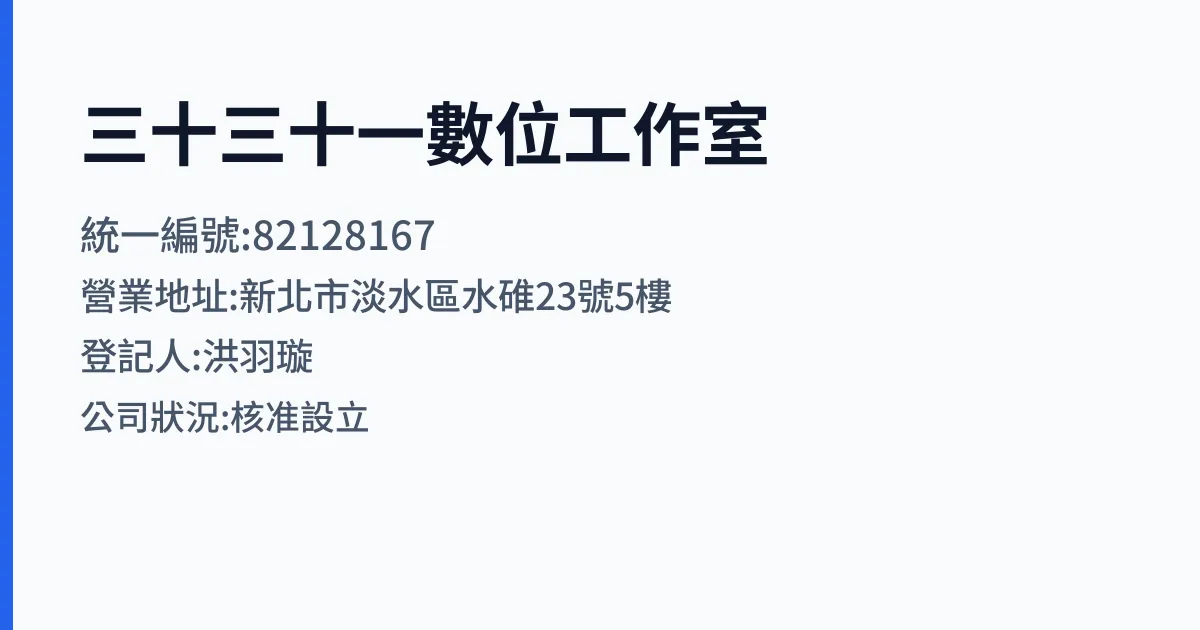 三十三十一數位工作室 - 統編 82128167(新北市) 公司登記資料與營業項目詳細圖表
