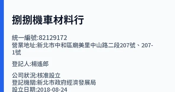 捌捌機車材料行的照片-統編 82129172(新北市) 公司登記資料與營業項目詳細圖表