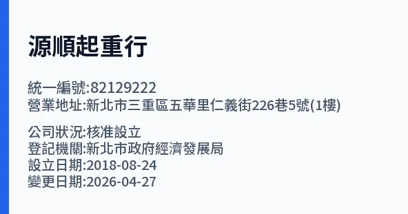 源順起重行的照片-統編 82129222(新北市) 公司登記資料與營業項目詳細圖表